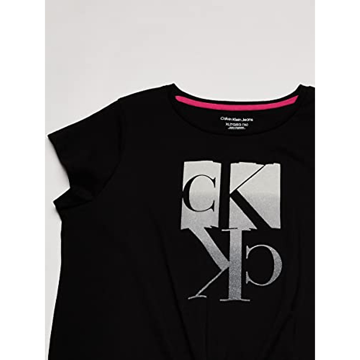 Calvin Klein Girls' Short Sleeve Tie Front Knot Graphic T-Shirt, Black Gradient, 8-10