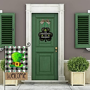 Surfapans Welcome St Patricks Day Garden Flag 12x18 Inch Double Sided Outside Burlap Buffalo Check Plaid Green Hat Shamrock Clover Small Outdoor Yard Flags Porch Home Farmhouse Decoration
