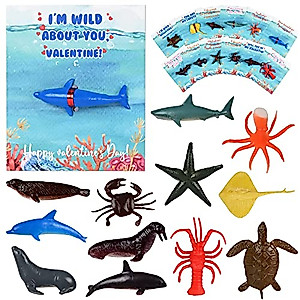 POPGIFTU 36 Pack Valentines Day Cards with Sea Animal Toys for Kids, Valentines Gift Set , Fun Valentines Party Favors for Boys Girls, Classroom Exchange Treat Prizes Bulk for School Class Teacher