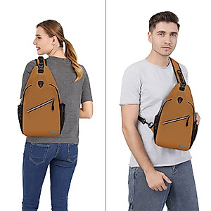 MOSISO Sling Backpack, Multipurpose Crossbody Shoulder Bag Travel Hiking Daypack, Brown, Medium