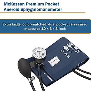 McKesson Manual Blood Pressure Monitor, Inflation Pump and Cuff for Adult Arm - Premium Pocket Aneroid Sphygmomanometer with Carrying Case, Navy, 1 Count