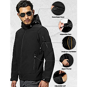 FREE SOLDIER Softshell Hiking Warm Hunting Tactical Waterproof Winter Jacket for Men(Black,3XL)