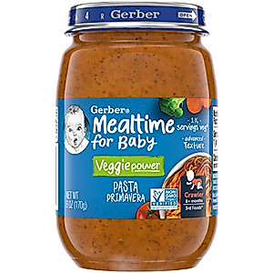 Gerber 3rd Foods Mealtime for Baby Veggie Power Baby Food Jar, Pasta Primavera, Non-GMO Project Verified Baby Food for Crawlers, 6-Ounce Glass Jar (Pack of 12)