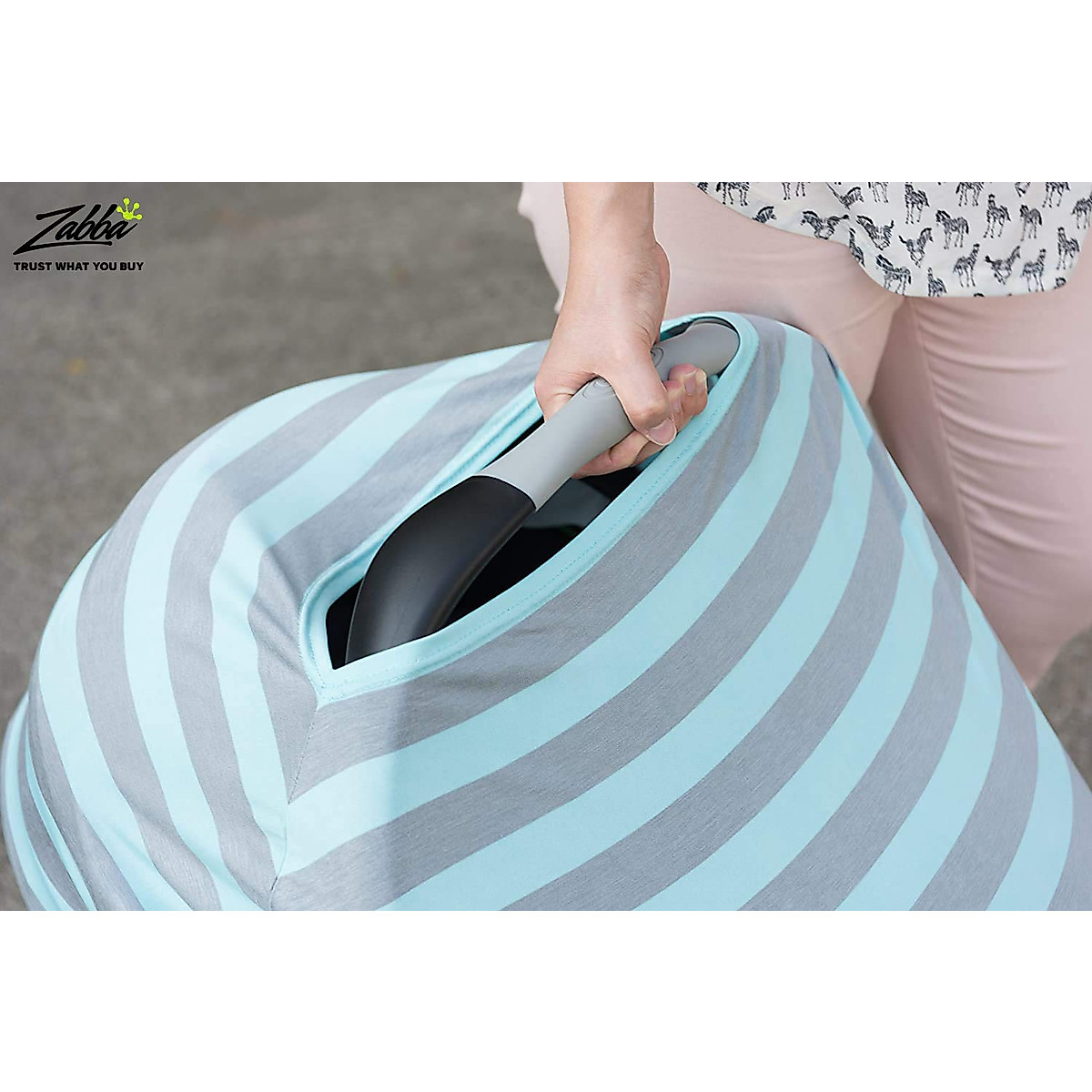 Car Seat Covers for Babies - Stretchy, Lightweight, and Extra Soft Nursing Cover - Multiuse - Covers Carseat, High Chairs, Shopping Carts - Bonus Infant Baby Beanie and Bag (Blue and Grey)