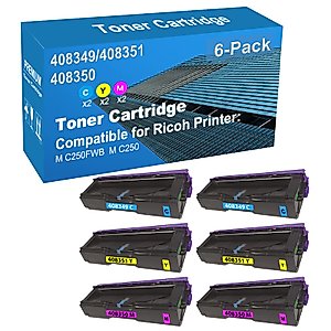 Jullu 6-Pack (2C+2Y+2M) Compatible High Capacity 408349+ 408351+ 408350 Toner Cartridge Used for Ricoh M C250FWB, M C250 Printer