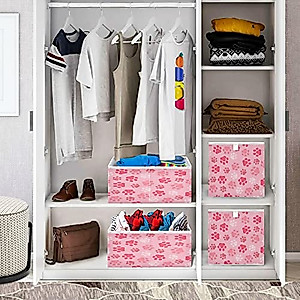 Kigai Pink Dog Paw Cube Storage Bins - 11x11x11 In Large Foldable Storage Basket Fabric Storage Baskes Organizer for Toys, Books, Shelves, Closet, Home Decor