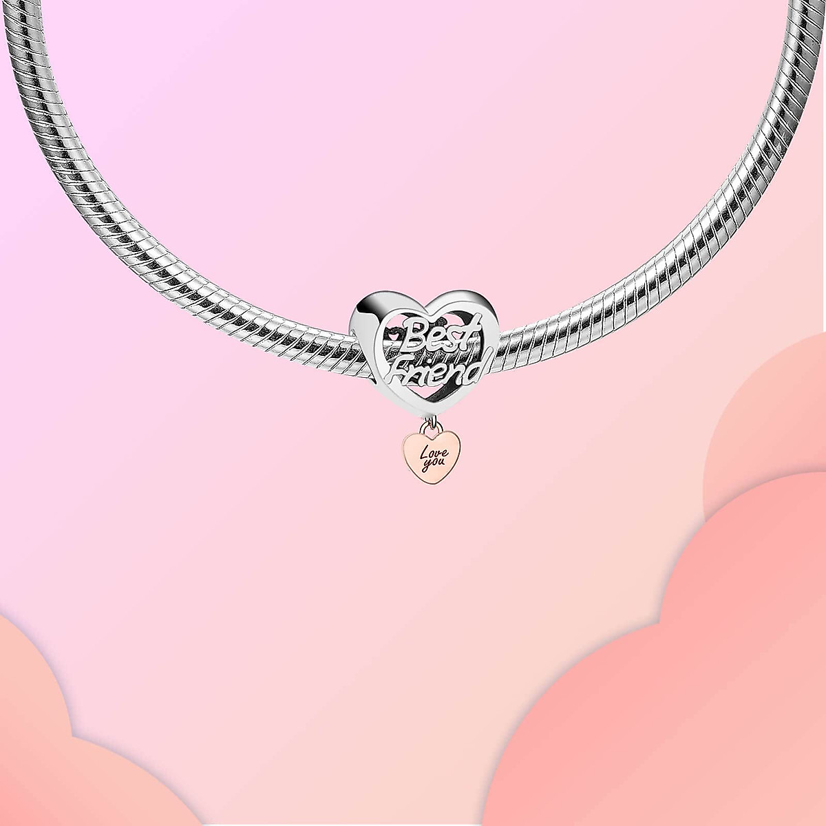LUXILLA Love You Best friend Heart Charm Silver Charms 925 Sterling Silver fits Bracelets Necklace Pendant Bead Charms Jewelry Gift for Women Family Friends