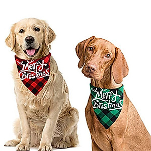 4 Pieces Christmas Dog Bandanas Christmas Buffalo Plaid Pet Scarf Xmas Dog Triangle Bibs Decoration Adjustable Washable Bandanas Kerchief Party Supplies for Dogs Cats