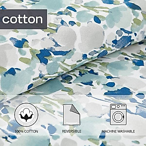 Poppy & Fritz - Queen Duvet Cover Set, Reversible Cotton Bedding with Maching Shams & Zipper Closure, All Season Home Decor (Olivia Blue, Queen)