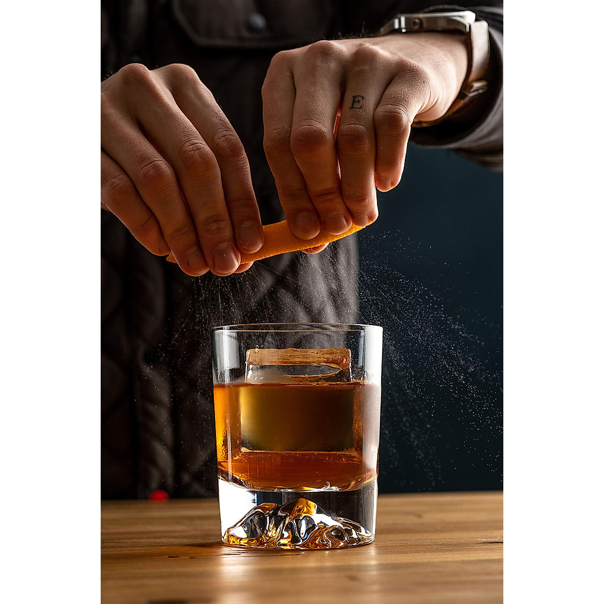 Amehla Mountain Whiskey Glass Set of 2 - Handmade Crystal Whisky Glasses - Manblown Crystal Glass - 10-ounce Double Old Fashioned Rocks Tumbler Drinking Glass Set