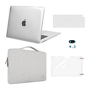 MOSISO Compatible with MacBook Air 15 inch Case 2023 2024 Release M3 A3114 M2 A2941 with Touch ID, Plastic Hard Shell Case&Carrying Sleeve Bag&Keyboard Cover&Webcam Cover&Screen Protector, Clear&Gray