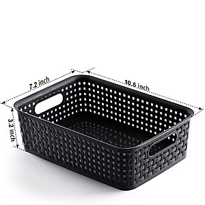 [ 8 Pack ] Plastic Storage Baskets - Small Pantry Organization and Storage Bins - Household Organizers for Laundry Room, Bathrooms, Kitchens, Cabinets, Countertops, Under Sink or On Shelves - Black