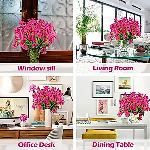 Artificial Flowers 10 Bundles Outdoor UV Resistant Plastic Plant Fake Flower, No Fade Faux Flower Plastic Greenery Shrubs Plant Indoor Outdoor Home Garden Porch Window Box Decorating (Fushia)