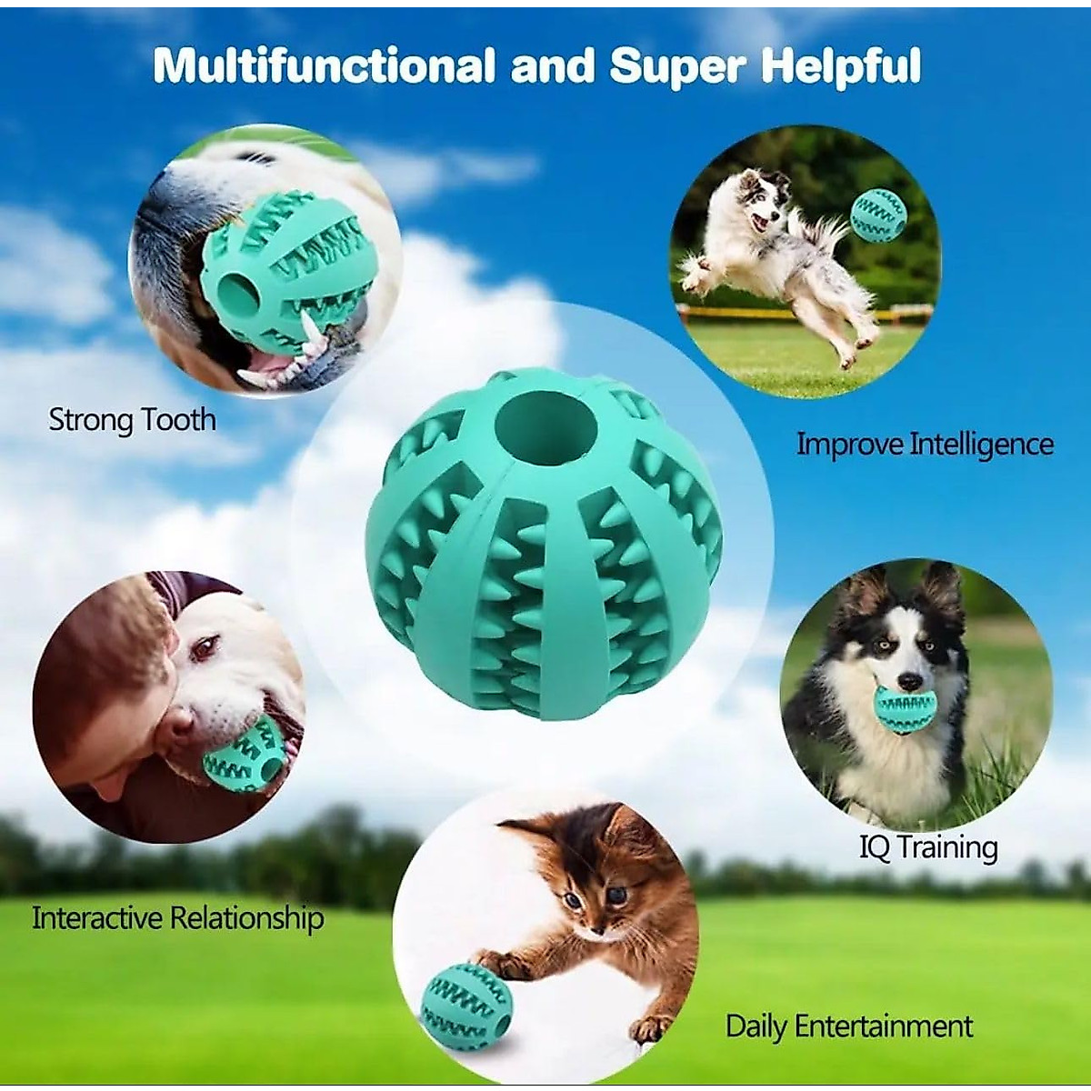 ¡¡2 UNIDADES EN EL MISMO PAQUETE!! Pelota Y Rugby para Perros, DISPENSADORES DE ALIMENTO, TRATAMIENTO DE LIMPIEZA Dental, para MASTICADORES IMPULSIVOS, JUGUETE para MASTICAR DURADERO (Azul Marino)