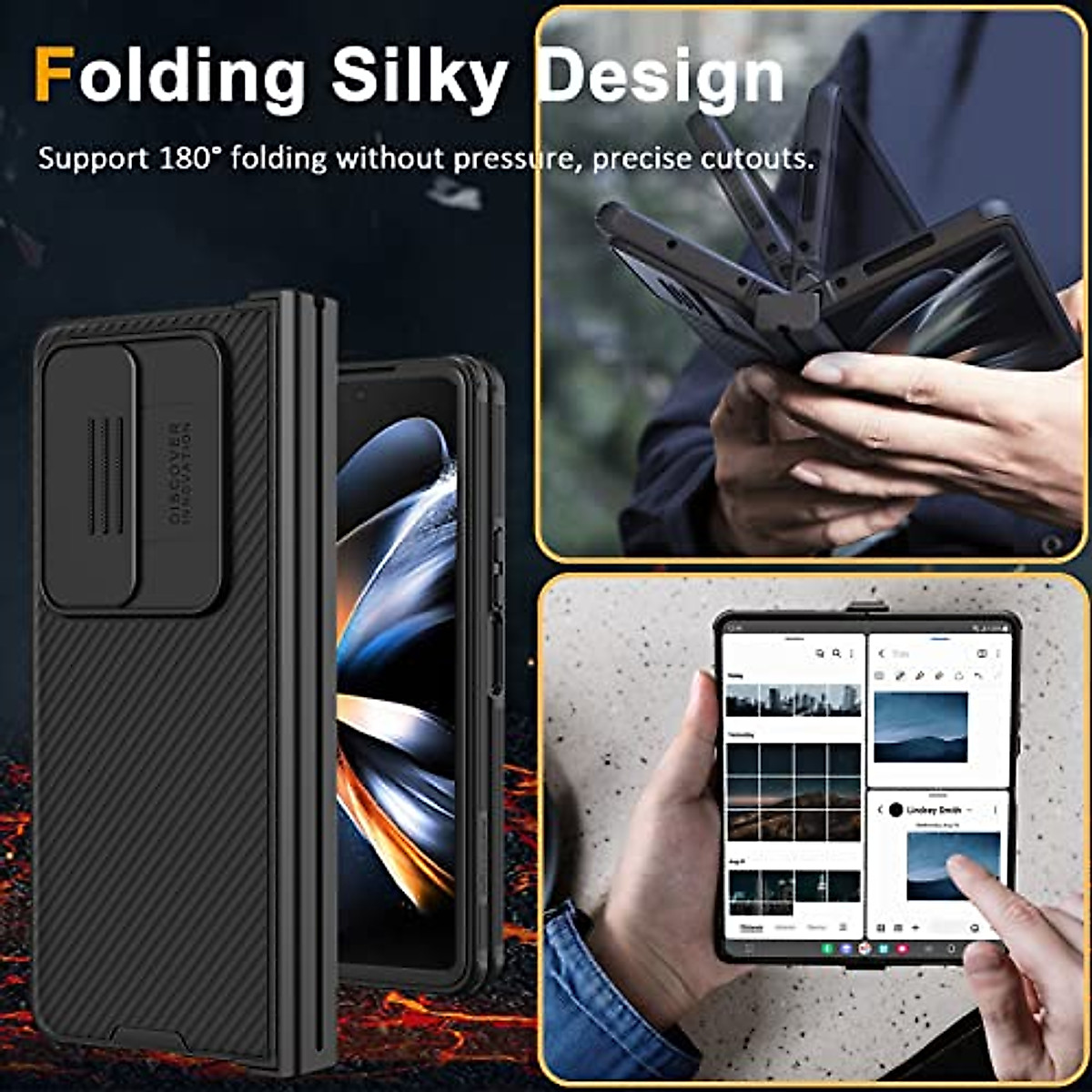 Miimall Compatible for Samsung Galaxy Z Fold 4 Case Hinge, [Slide Camera Cover][Creative Hinge Protection] Military Grade Protection Bumper Cases for Galaxy Z Fold 4 5G Case 2022