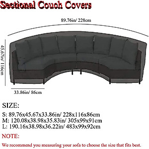 Skyour Patio Sectional Curved Sofa Protector Cover Waterproof Heavy Duty 420D Oxford Outdoor Sectional Curved Couch Sofa Furniture Covers with Windproof Reinforced Buckles (89.76x45.67x33.86in)