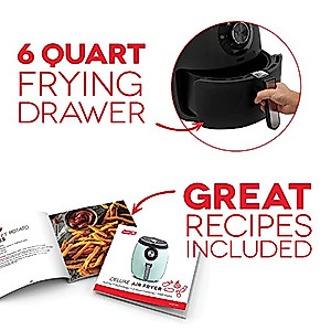 DASH Deluxe Electric Air Fryer + Oven Cooker with Temperature Control, Non-stick Fry Basket, Recipe Guide + Auto Shut Off Feature, 1700-Watt, 6 Quart - Black