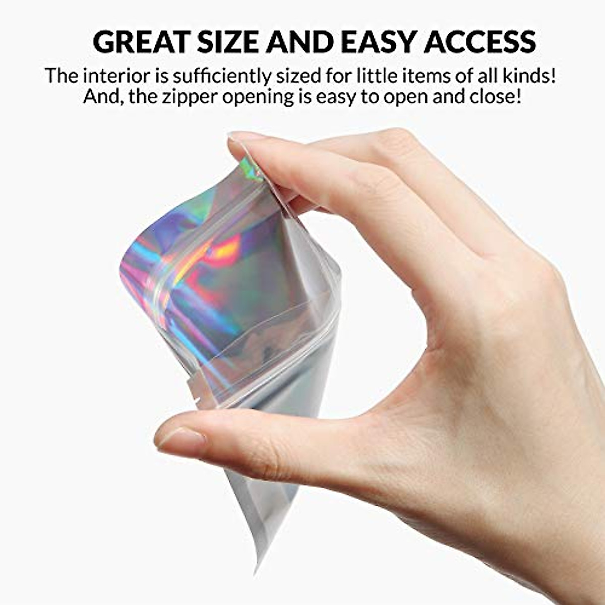 Mylar Bags with Ziplock 4.5" x 6.5" | 100 Bags | Rainbow Holographic | Sealable Heat Seal Bags for Candy and Food Packaging, Medications and Vitamins | For Liquid and Solids (4.5" x 6.5")