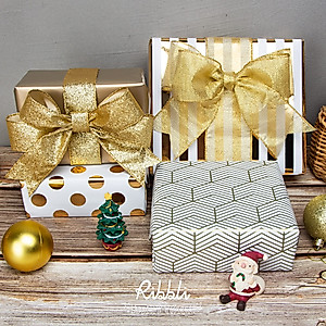 Ribbli Christmas Wrapping Paper, White and Gold Wrapping Paper for Birthday, Holiday, Wedding, Graduations, Baby Shower, Polka dots/Stripes/Geometric/Matte Gold,4 Rolls - 30 inch x 120 inch(10feet) Per Roll