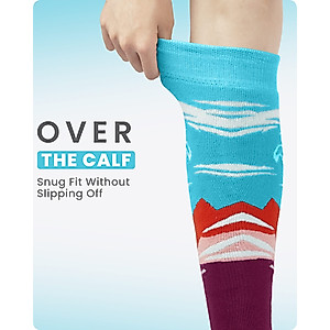 OutdoorMaster Ski Socks, 2-Pair Pack Skiing and Snowboarding Thermal Socks for Women with Over the Calf Design w/Non-Slip Cuff, Mountain Patterns - Henna, Medium