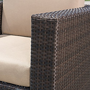 GDFStudio Venice Outdoor Dark Brown Wicker Swivel Club Chair with Beige Water Resistant Cushions (Single, Dark Brown/Beige)