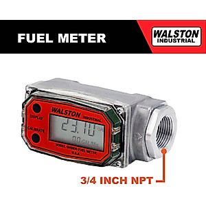 WALSTON INDUSTRIAL GH-5630 Digital Fuel Meter 3/4 Inch, Diesel Fuel Meter, 3-30 GPM, Diesel, Gasoline, Kerosine, Lubricants, 3/4" NPT