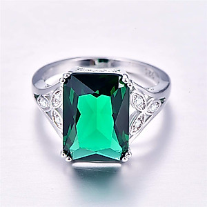 YAZILIND Silver Plated Cut Polygon Cubic Zirconia Statement Engagement Wedding Rings Women Anniversary Jewelry Green(Size 7)