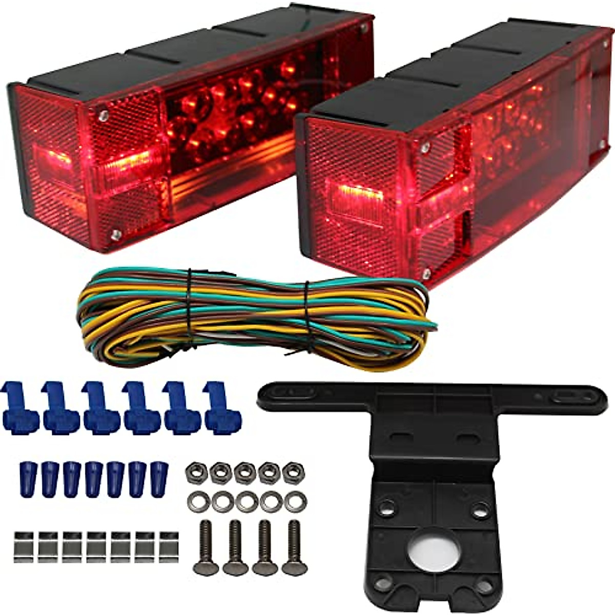 MAXXHAUL 70468 Trailer Light Kit - 12V All LED, Rectangular Left and Right Waterproof Submersible for Trailers, Boat Trailer Truck Marine Camper RV Snowmobile