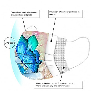 KPO 50 PCs Adults Disposable_Mask Butterfly Spring 3Ply Cozy Breathable Fashion Paper Masks Face_Mask Elastic Ear Loop Printed Facemask Women Men