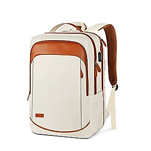 17 inch Travel Laptop Backpack for Women, TSA Friendly 40L Large Computer Backpack with USB Charging Port, Anti Theft Business Backpack Waterproof Carry on Daypack School College Bookbag, Beige