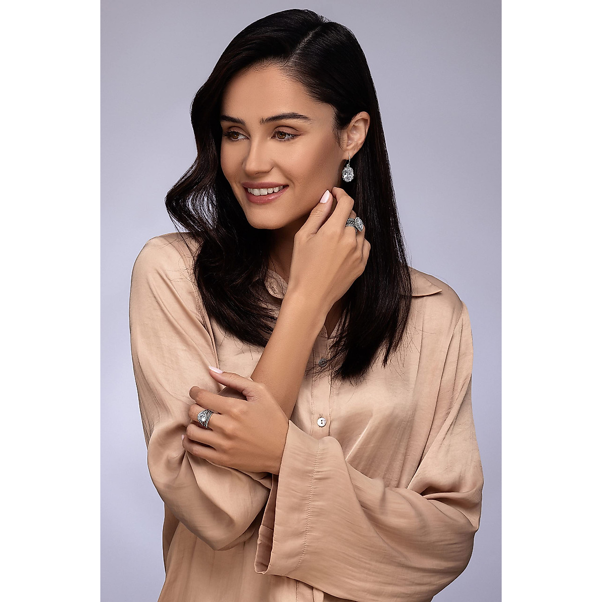 925 Sterling Silver Ring w/ Cushion Cubic Zirconia Multi Textured Vintage Look Stylish Hypoallergenic Nickel and Lead-free Artisan Handcrafted Designer Collection Made in Israel (Size 5-11)