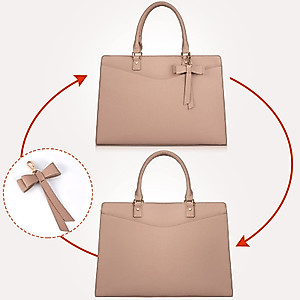 RAINSMORE Laptop Bag for Women 15.6 Inch PU Tote Bag Business Office Work Bag Waterproof Briefcase Computer Tote Lightweight Handbag Shoulder, Khaki