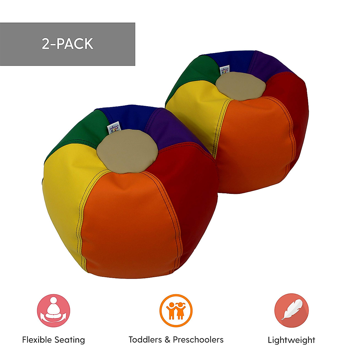Factory Direct Partners 12267-AS SoftScape 10" Bean Puffs Seating Set for Toddlers and Kids, Colorful, Flexible and Lightweight for Daycare, Preschool, Home (2-Pack) - Assorted
