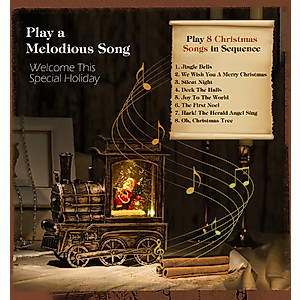 Lewondr Train Snow Globe, USB/Battery Operated Snow Globe with Snowflake Projector Water Swirling Glitter, Christmas Village Snow Globe with 6 Hour Timer, Gift for Girls Girlfriend Women, Bronze Gold