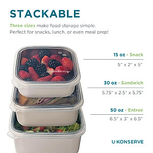 U Konserve Stainless Steel Nested Trio Food Storage Container Bento Box, Set of 3 (15, 30, & 50 oz), Leak Resistant, Silicone Lid, Dishwasher Safe, Plastic Free