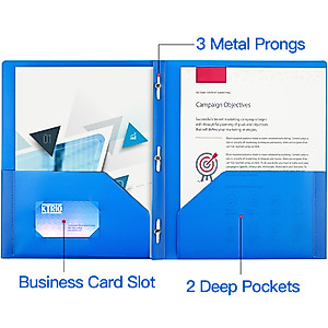 KTRIO File Folders Pocket Folders with Prongs - (5 Pack, Assorted Colors) 2 Pocket 3 Prong Folders with Pockets and Fasteners Letter Size Colored Plastic Folders for School Office Home, Heavy Duty