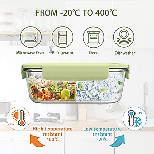 ZRRHOO 10 Pack Glass Food Storage Containers with Lids, Freezer Meal Prep Containers (Built in Vent), Green Kitchen Style Bento Boxes for Storage, BPA Free & Leak Proof (Green)