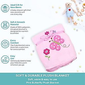 Spasilk Plush Blanket, Thick 2 Ply Blanket With Satin Trim, Baby Blanket, Pink Butterfly