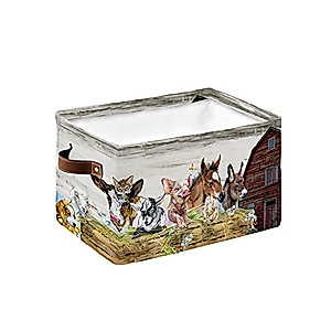 Storage Basket Vintage Wooden Barn Animals Storage Bin with Handles, Farmhouse Pig Cow Cat Collapsible Organizer Storage Cubes Bins for Closet, Laundry Clothes, Bathroom, Nursery Toys