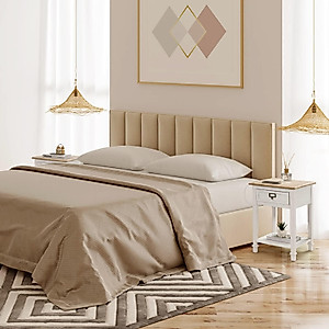 Wnutrees End Table with Charging Station,2 USB Ports and 2 Outlets,Nightstand Bedside Table with Drawer and Open Storage Shelf,for Living Room Bedroom,White,Set of 2