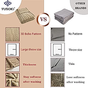 YUSOKI Sherpa Throw Blanket(Without Pillows)-3D Stylish Design Super Soft Fuzzy Cozy Warm Blanket Thick Plush Fluffy Furry Blankets for Teen Girls Women Couch Bed Sofa Chair Men Gift(Tan,50"x65")