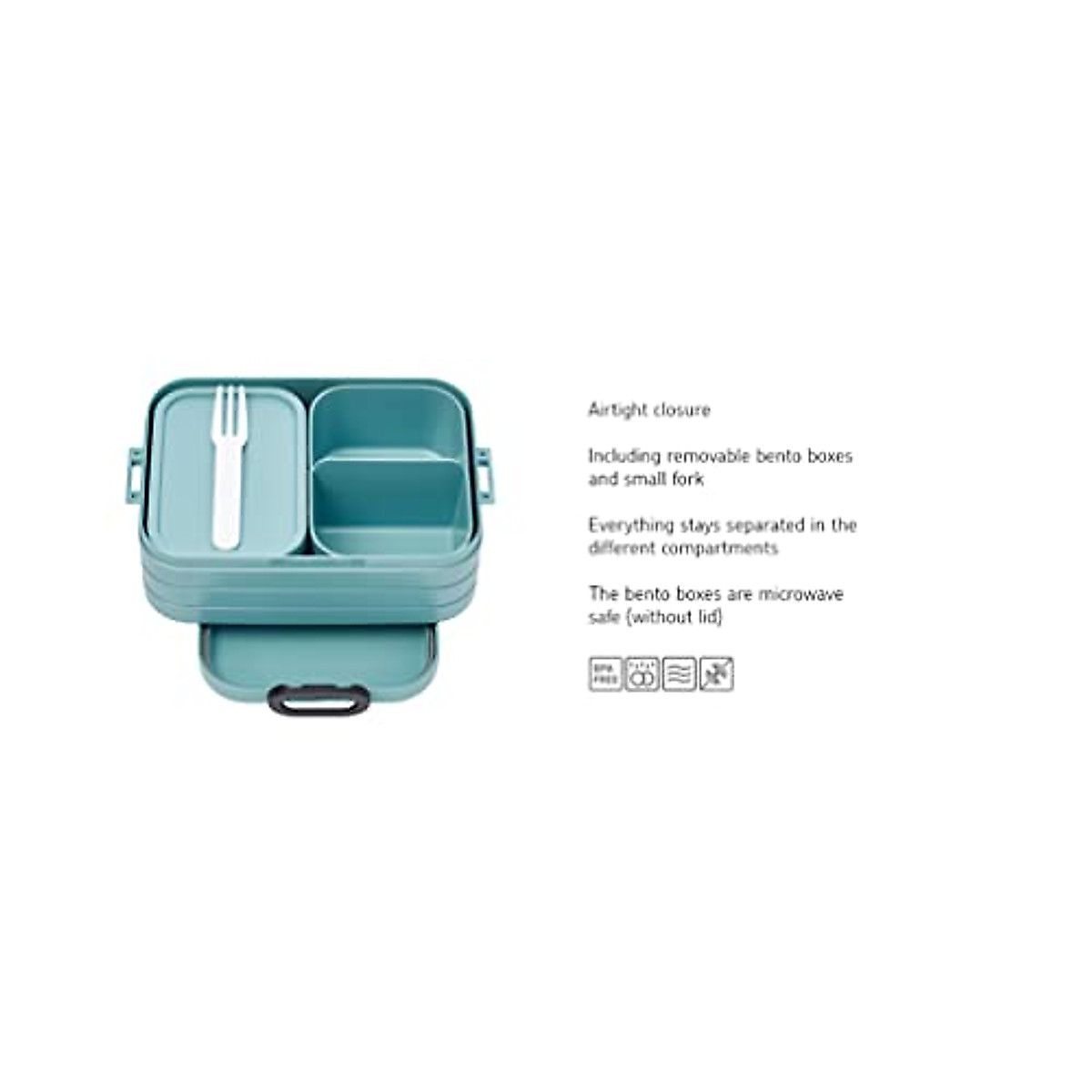 MEPAL, Bento Lunch Box Midi with 2 Compartments for Food Storage, a Detachable Box Including a Fork, Portable, BPA Free, Nordic Green, Holds 30.4 oz, 1 Count