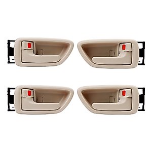 Interior Door Handles Set W/ Bezel (4Pcs), Compatible with 2000-2007 Toyota Avalon Sequoia Tundra（Crew Cabs), Beige, Front & Rear Inside Left Driver & Right Passenger | 69206-0C030-E1,69205-0C030-E1