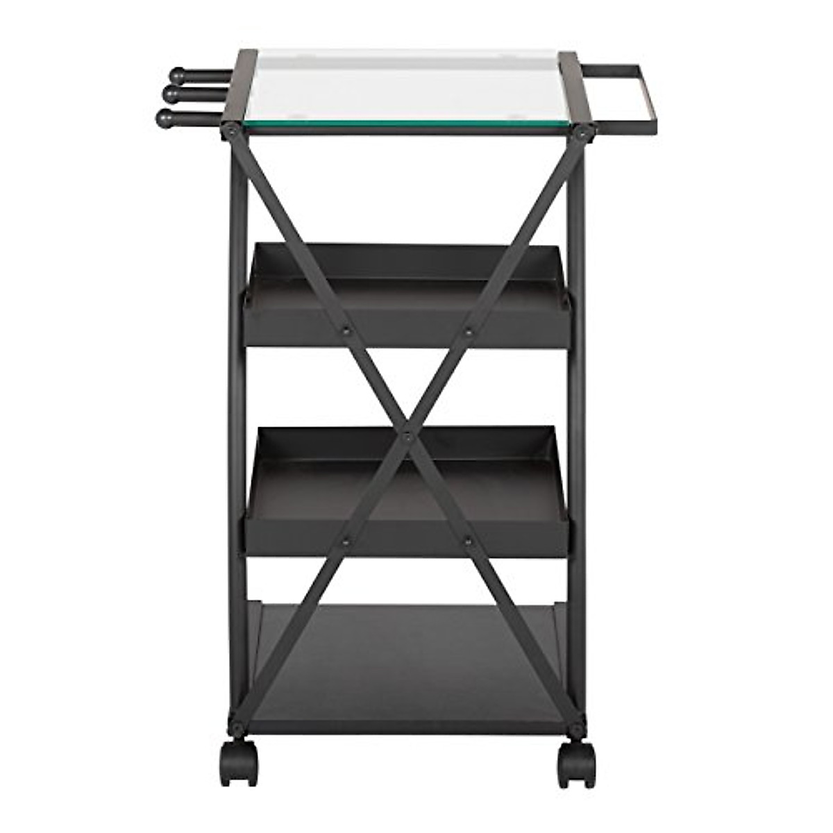 SD Studio Designs Modern Triflex Mobile Storage Taboret for Arts and Crafts, Charcoal Black/Clear Glass