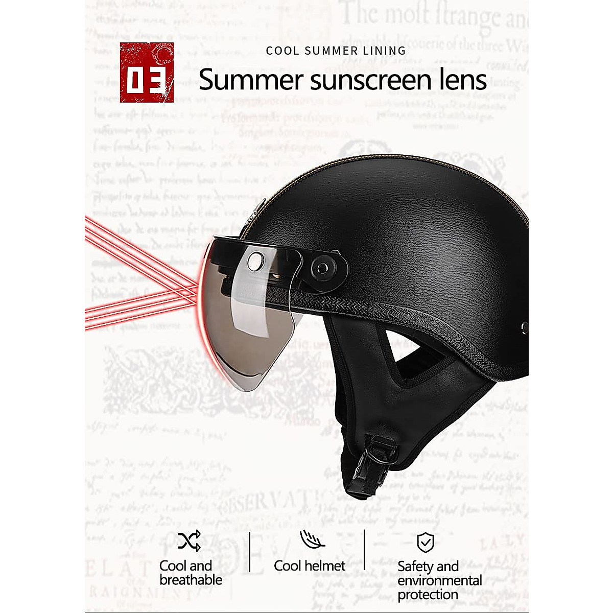 Motorcycle Half Helmet for Men Women, DOT Approved Retro Open Face Cruiser Ultralight Skull Cap Helmets, Chopper Scooter Cycling Street Bike City Riding Helmet with Visor Quick Release Buckle -C-L