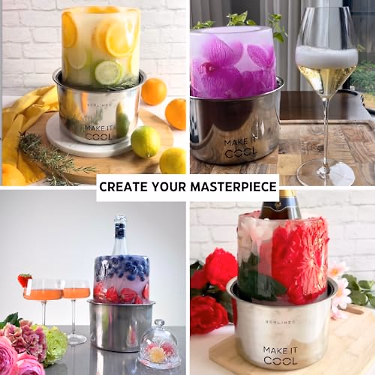 Berlinzo Ice Mold Wine Bottle Chiller - DIY Floral Ice Bucket Mold for Cooling Champagne & Other Beverage Bottles Up To 3.5 Inches Wide - Floral Orchid Decorations for Parties, Weddings & Celebrations