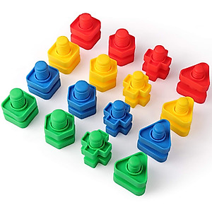 Coogam 32 PCS Jumbo Nuts and Bolts Set Shapes and Colors Matching Toys Occupational Therapy Tools Screw Nut Toy Sorting Building Construction Fine Motor Skills for Kids
