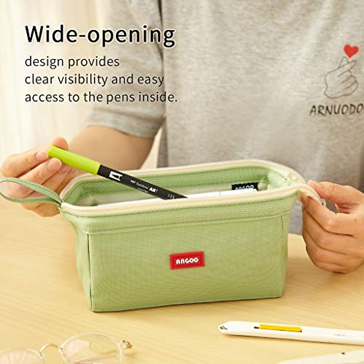 CICIMELON Pencil Case Large Capacity Pouch Pen Bag for School Teen Girl Boy Men Women (Green）