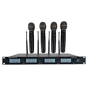 Rockville RWM-4US Quad Wireless UHF 4 Microphone System w/Adjustable Frequency, Black