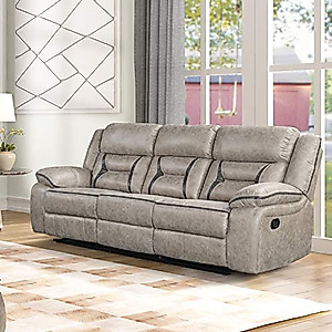 Roundhill Furniture Elkton Manual Motion Recliner with Storage Console, Sofa, Taupe